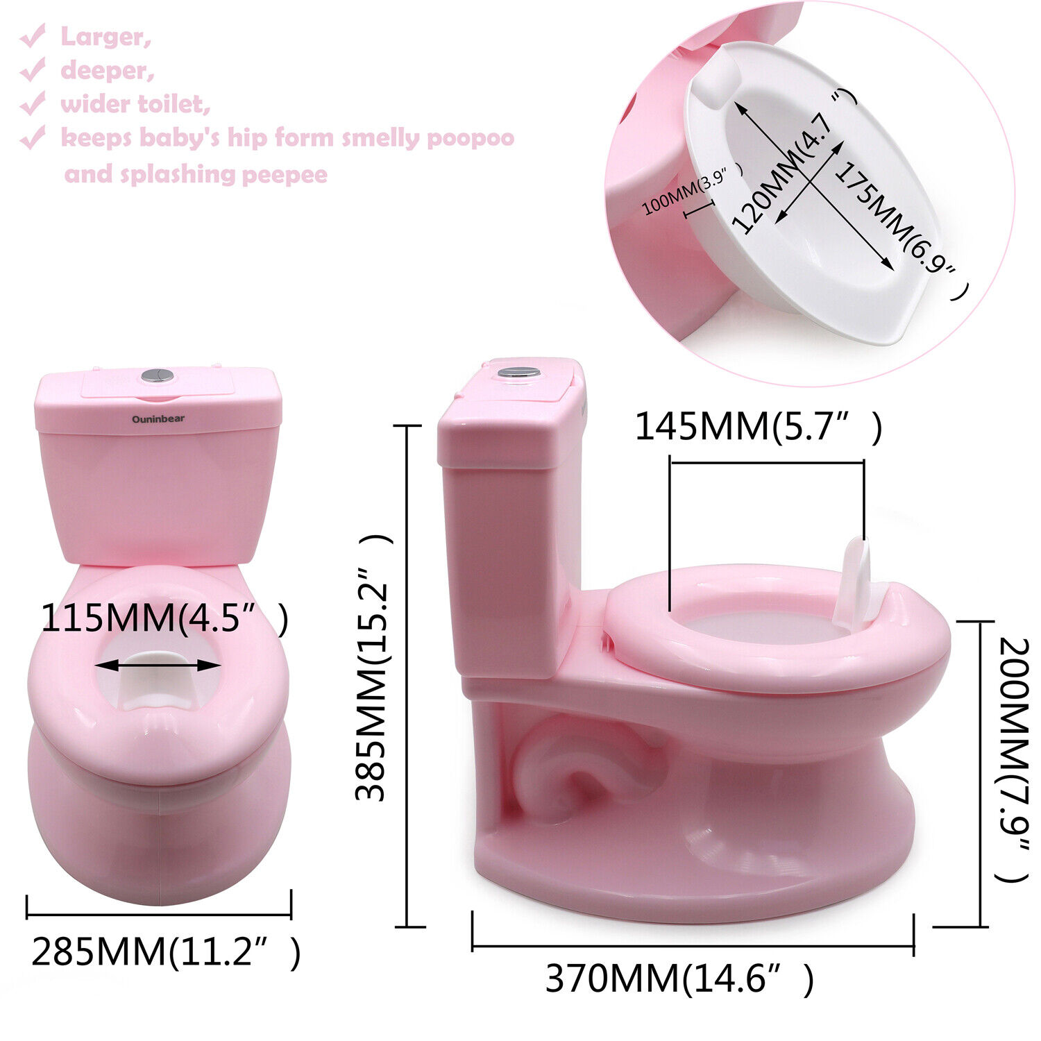 Pink Toddler Potty Training Toilet With Flushing Sound Baby Potty ...