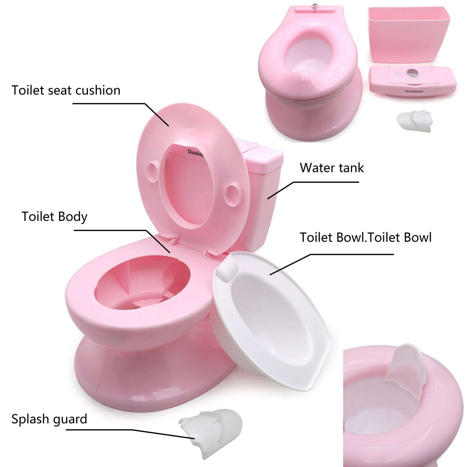 Pink Toddler Potty Training Toilet With Flushing Sound Baby Potty ...